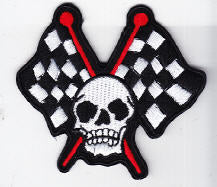 EMBROIDERED PATCH -SKULL & CHECKERED RACING FLAG PATCH – Headline Records